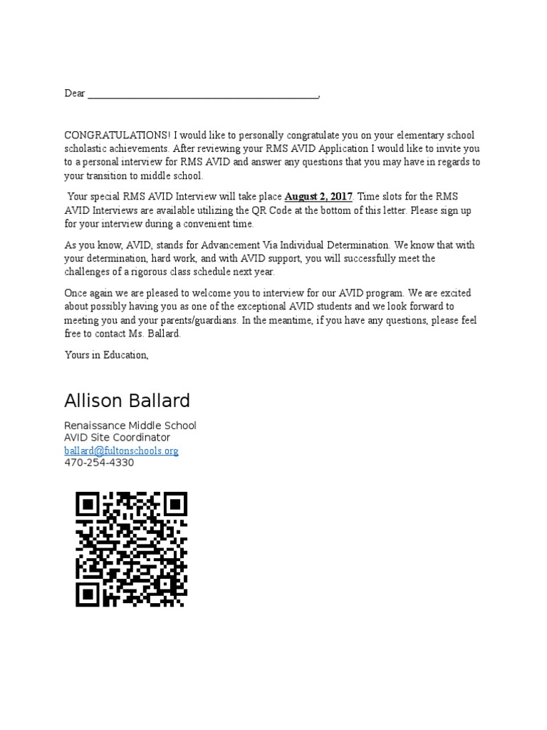 ES AVID Interview Letter | PDF