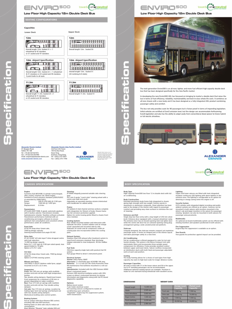 Enviro500 Bus Specifications Overview | PDF | Transmission (Mechanics ...