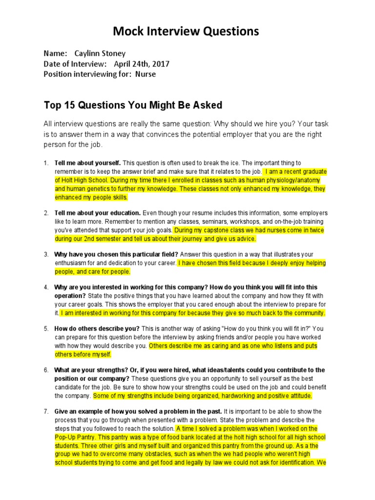 mock interviews questions final copy for portfolio | Leadership ...