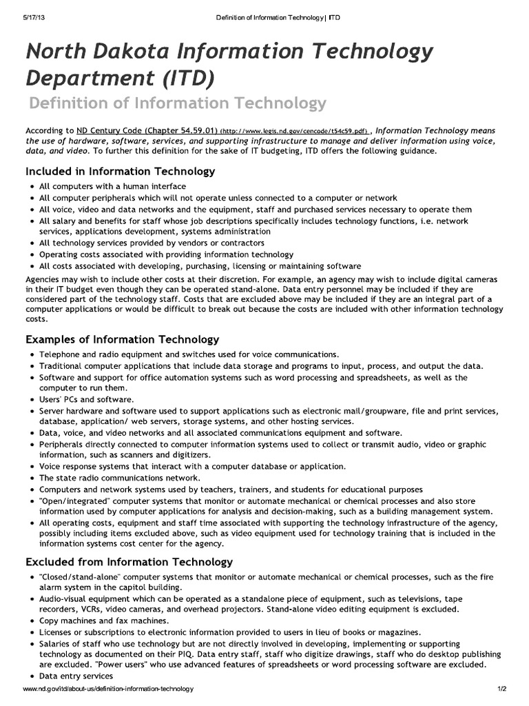 Definition of Information Technology - ITD PDF | PDF