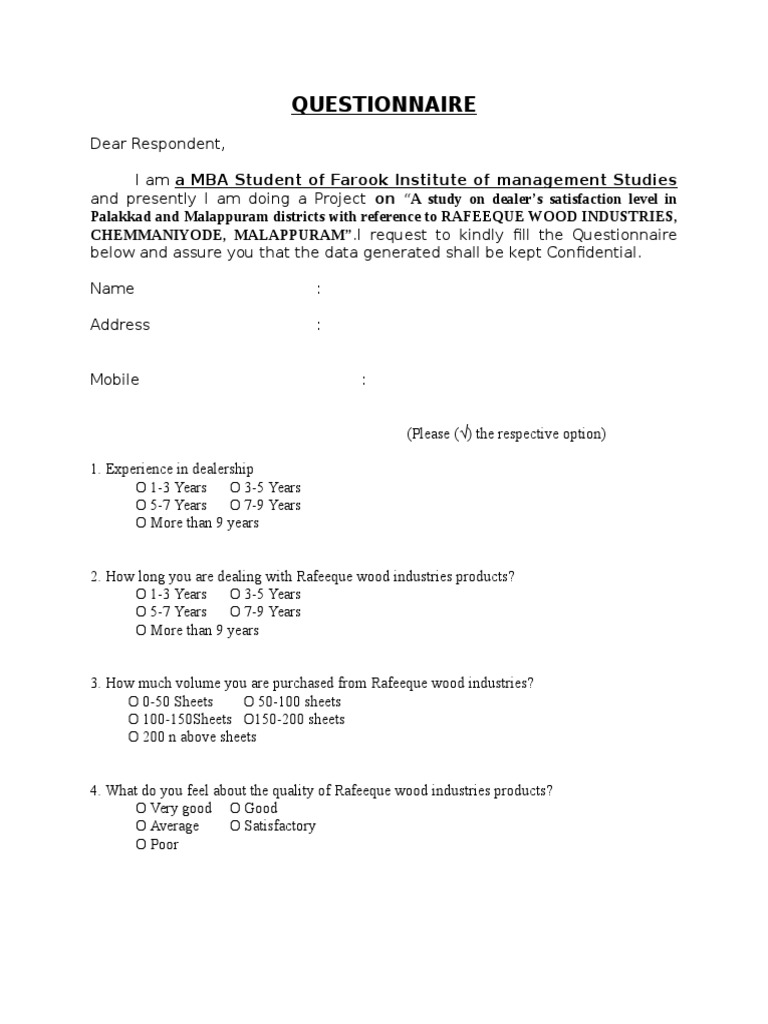 Questionnaire | PDF | Advertising | Business