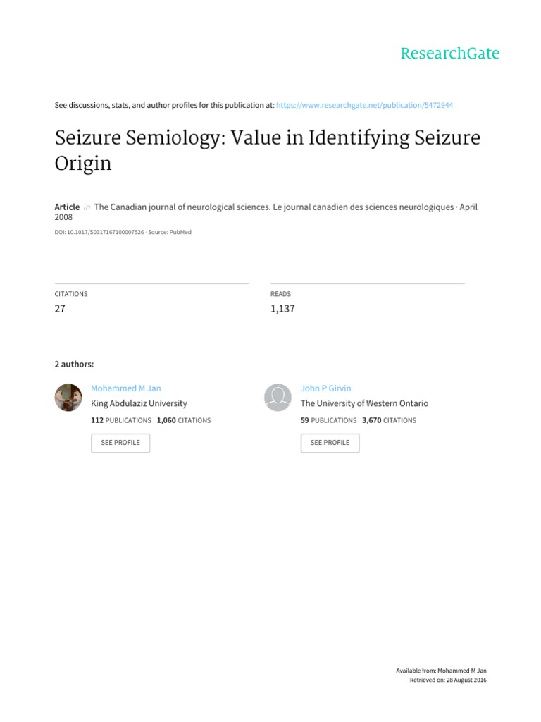 Seizure Semiology | PDF | Epilepsy | Occipital Lobe