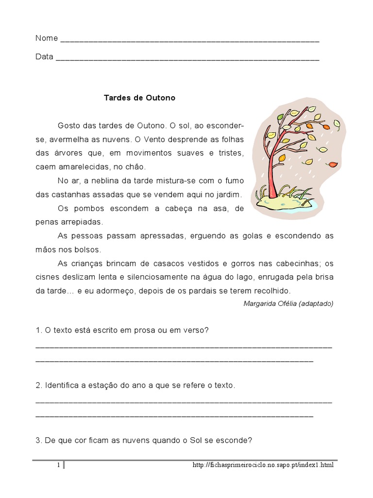Tardes de Outono: Texto e Atividades | PDF | Natureza