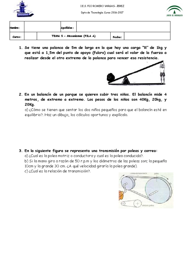 Examen UD5 A | PDF | Transmisión (Mecánica) | Eje