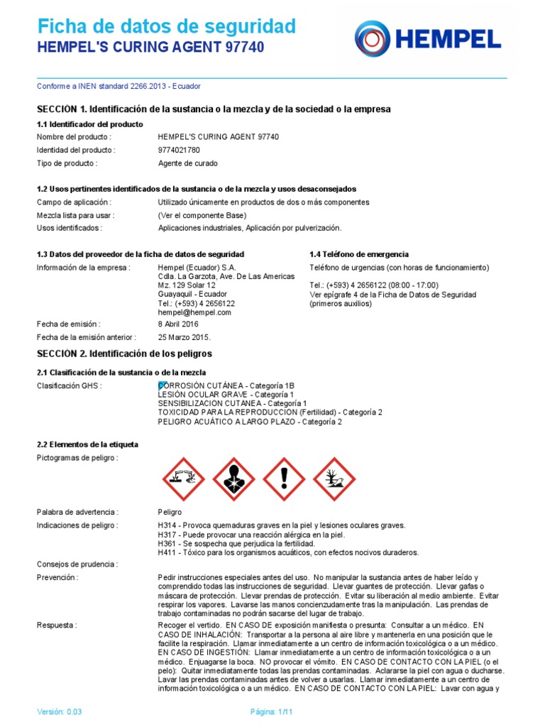 Hempel's Curing Agent 9774021780 Es-es (1) | Primeros auxilios ...