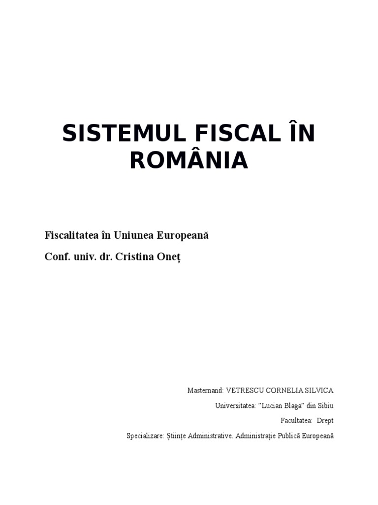SISTEMUL FISCAL ÎN ROMÂNIA Dna | PDF