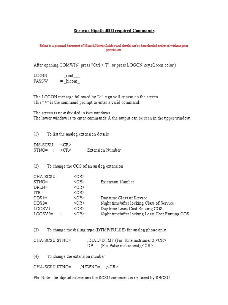 Siemens Hipath 4000 Required Commands | PDF | Software | Digital Technology