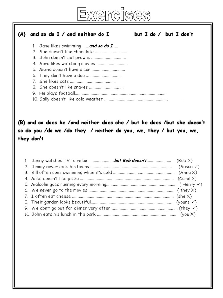 Exercises So Do I Neither Do I | PDF