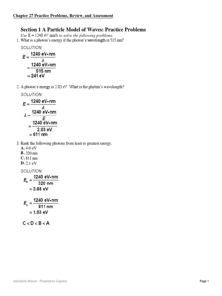 Chapter 27 Light Exercises Solutions | PDF | Photoelectric Effect | Photon