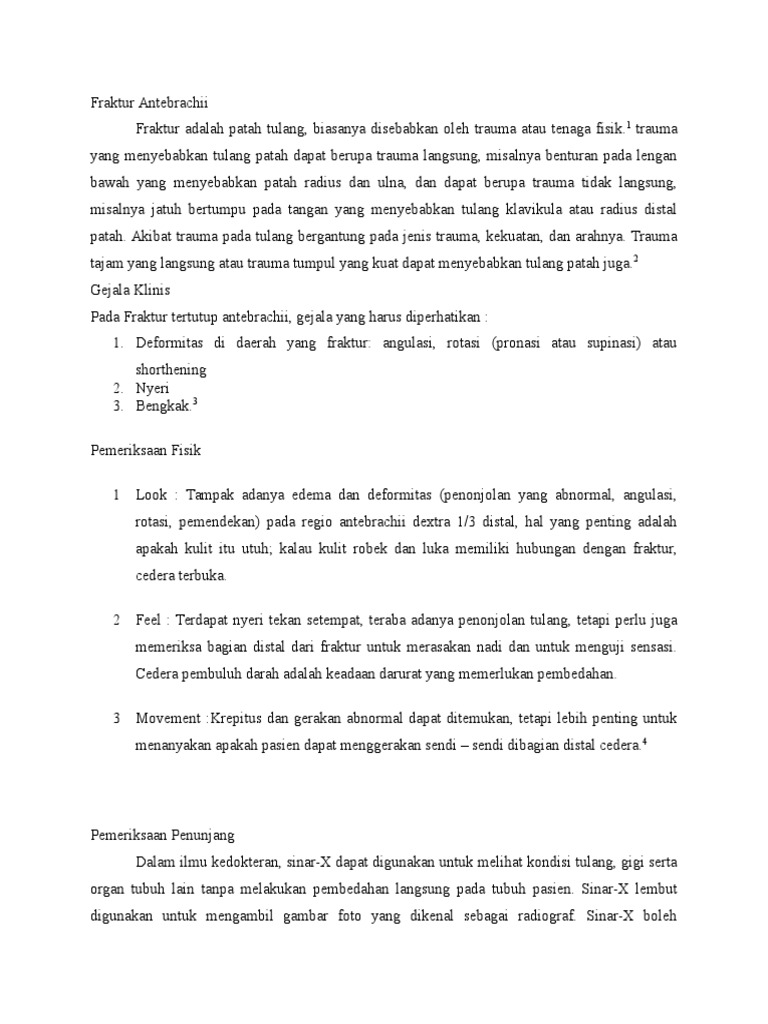 Fraktur Antebrachii: Diagnosis dan Pengobatan | PDF
