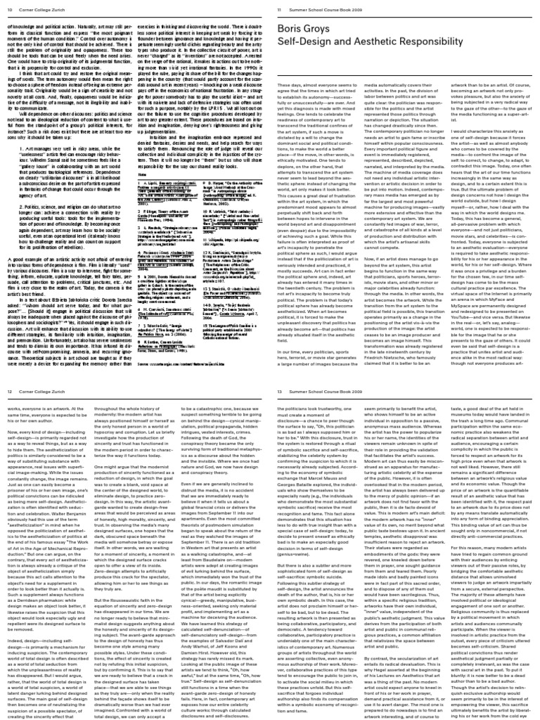 Boris Groys Self-Design and Aesthetic Responsibility | PDF | Aesthetics ...