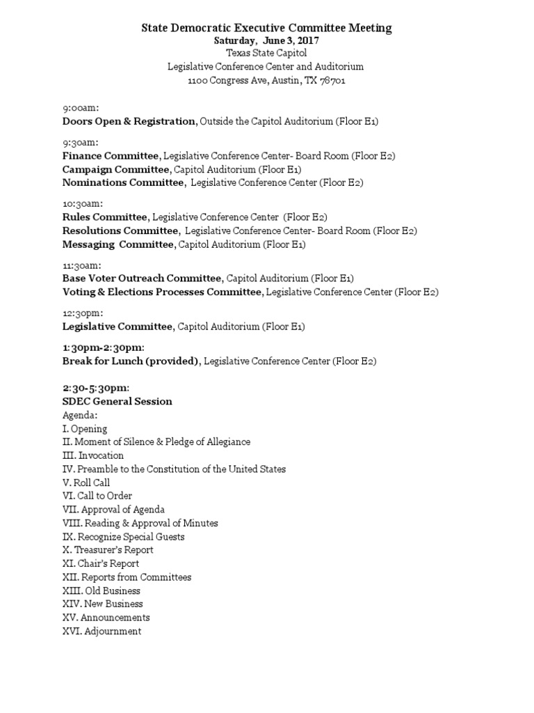 State Democratic Executive Committee Meeting Agenda For June 3 | PDF ...
