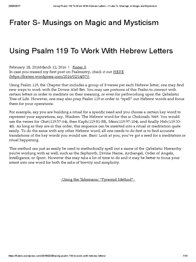 Using Psalm 119 To Work With Hebrew Letters - Frater S - Musings On ...