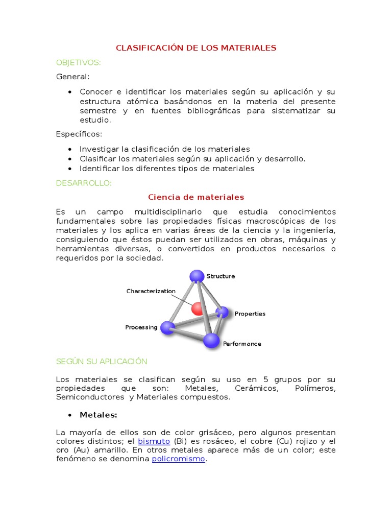 Clasificación de La Ciencia de Los Materiales | PDF | Enlace iónico ...