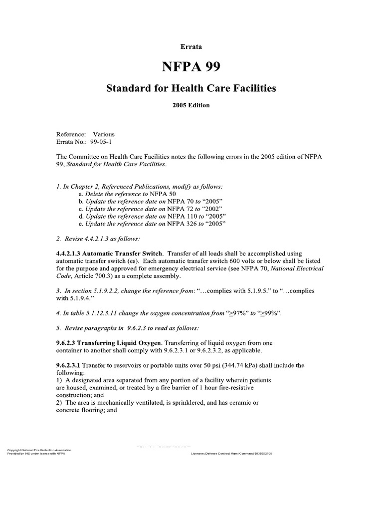 NFPA 99-2005 Standard For Health Care Facilities PDF | PDF | Copyright ...