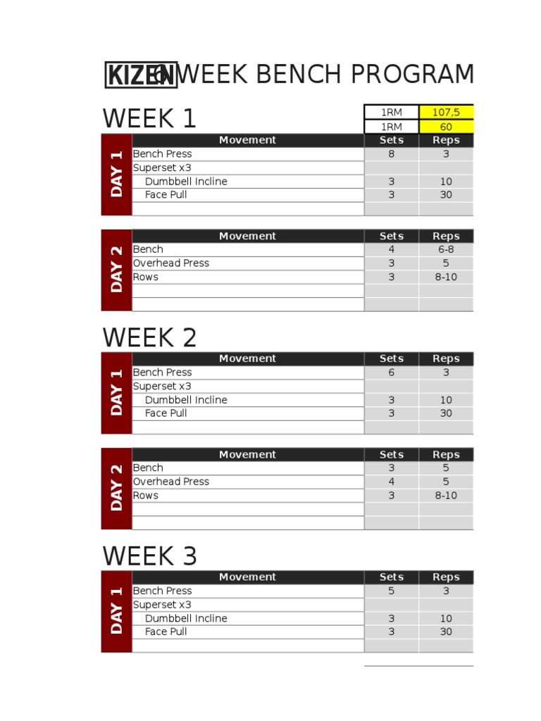 6 Week Bench Program | PDF | Weight Training | Athletic Sports