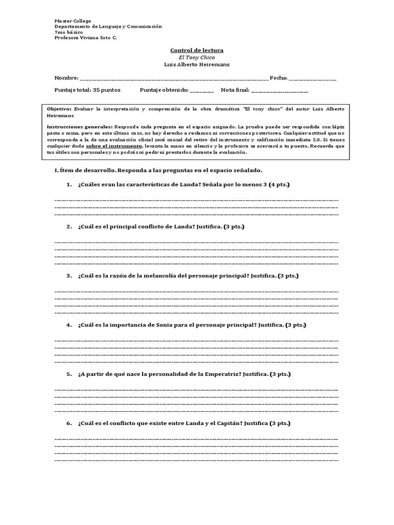 Prueba El Tony Chico | PDF | Sicología | Psicología