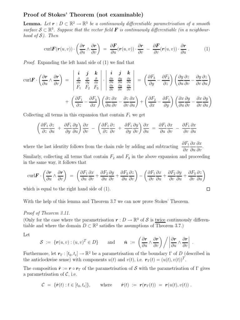 Proof of Stokes' Theorem (Not Examinable) | PDF | Theorem ...