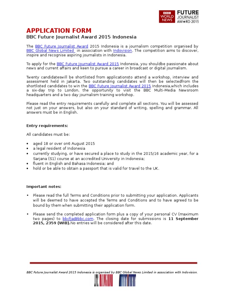 BBCFJA2015ID Application Form | PDF | Bbc | Journalism