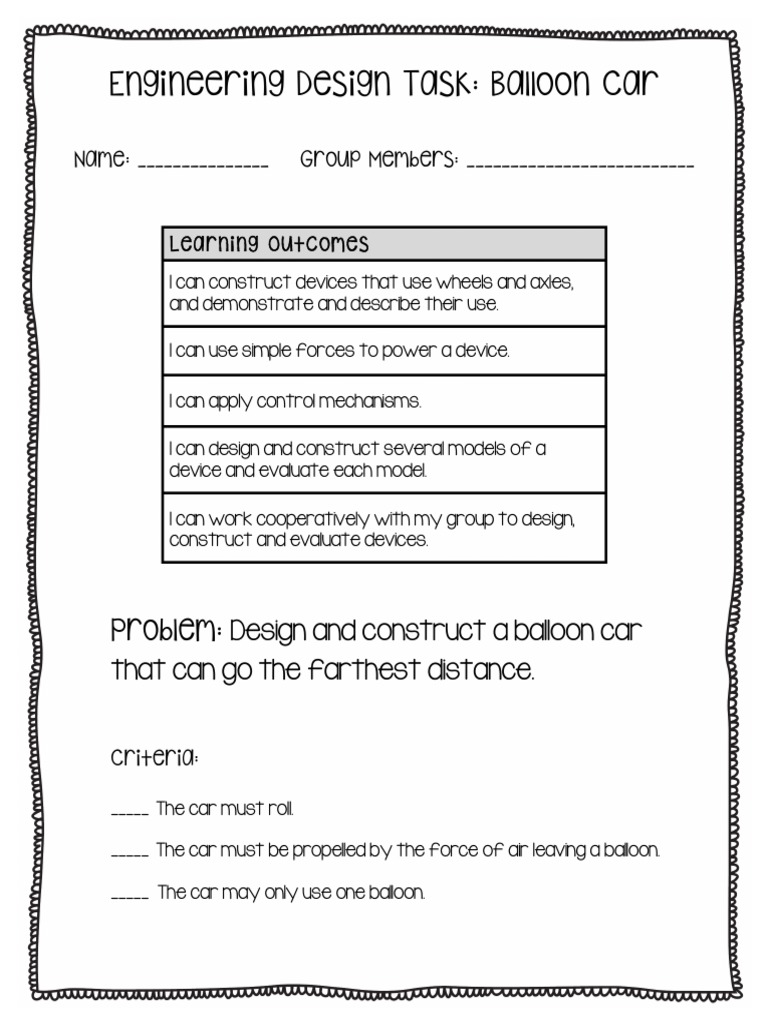 Engineering Design Task - Balloon Car | PDF | Engineering Design ...