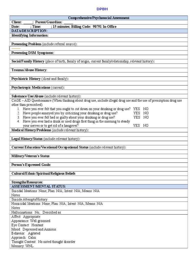 MH Assessment Template | PDF | Substance Abuse | Psychoactive Drugs