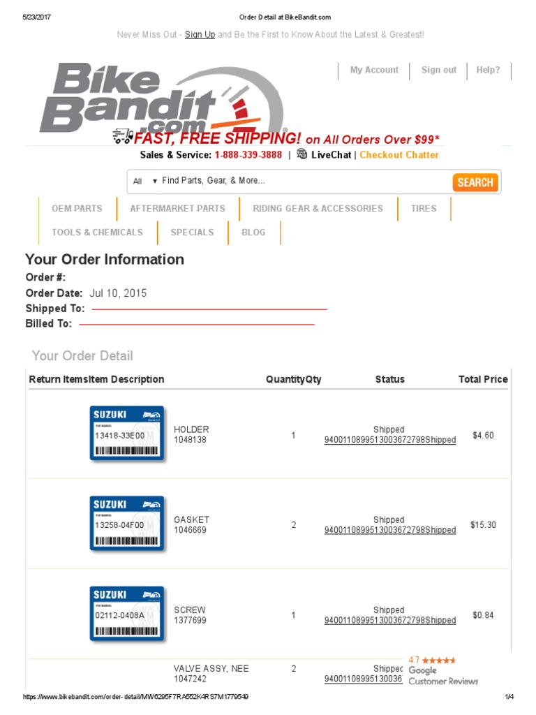 Order Detail at BikeBandit | PDF