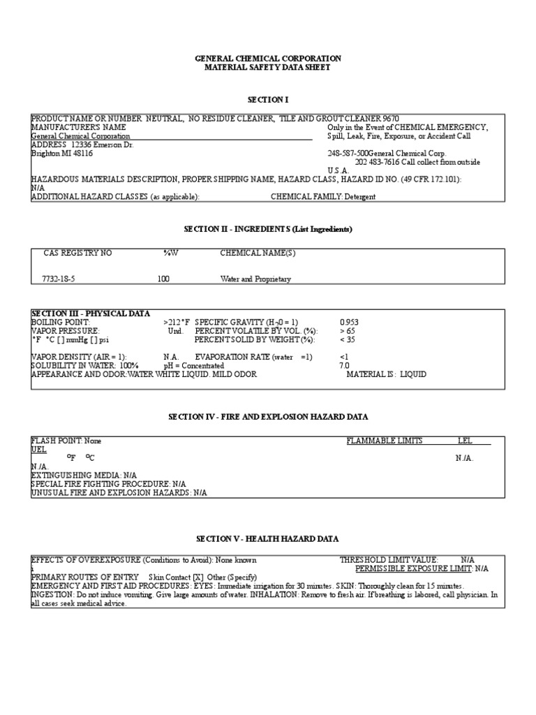 General Chemical Corporation Material Safety Data Sheet | Download Free ...