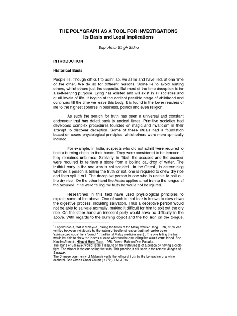 The Polygraph As A Tool For Investigations Its Basis and Legal ...