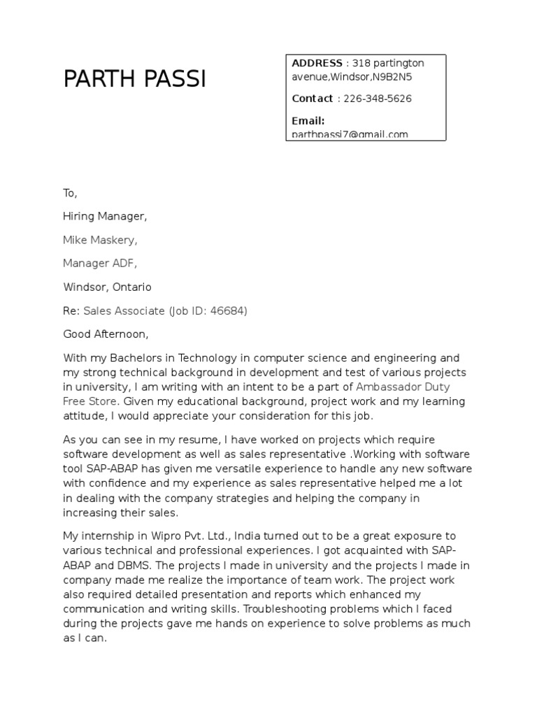 Parth Cover Letter | PDF