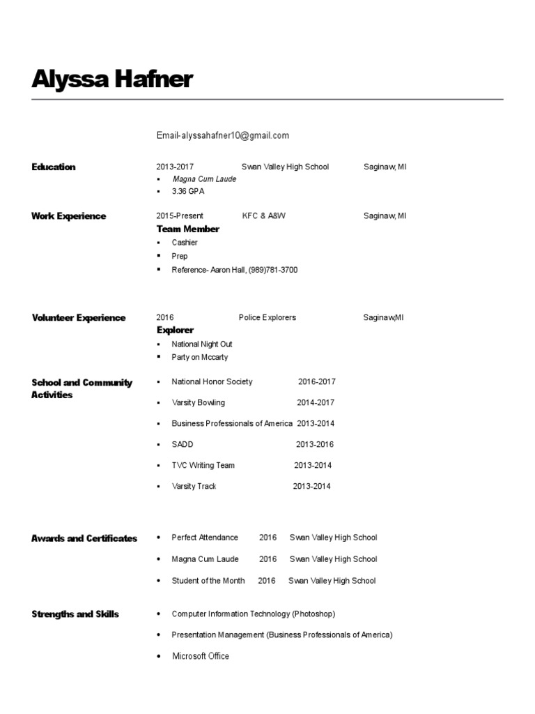 Alyssa Hafner's Resume and Achievements | PDF