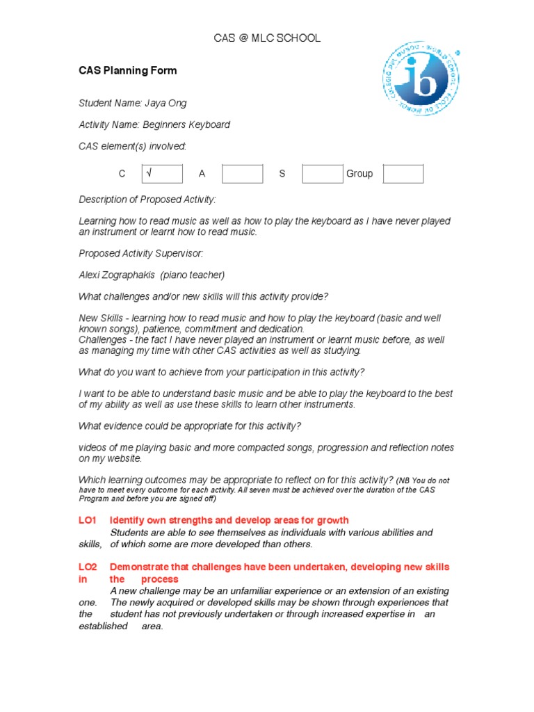 CAS Keyboard Learning Plan for Jaya Ong | PDF | Education Theory ...
