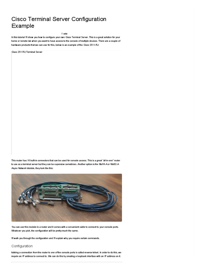 Cisco Terminal Server Configuration Example | Telecomunicaciones | Datos informáticos
