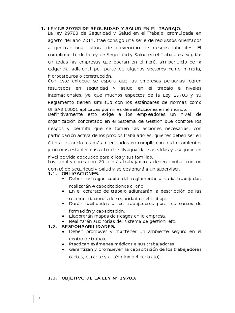 Ley #29783 de Seguridad y Salud en El Trabajo | Descargar gratis PDF | Seguridad y salud ...