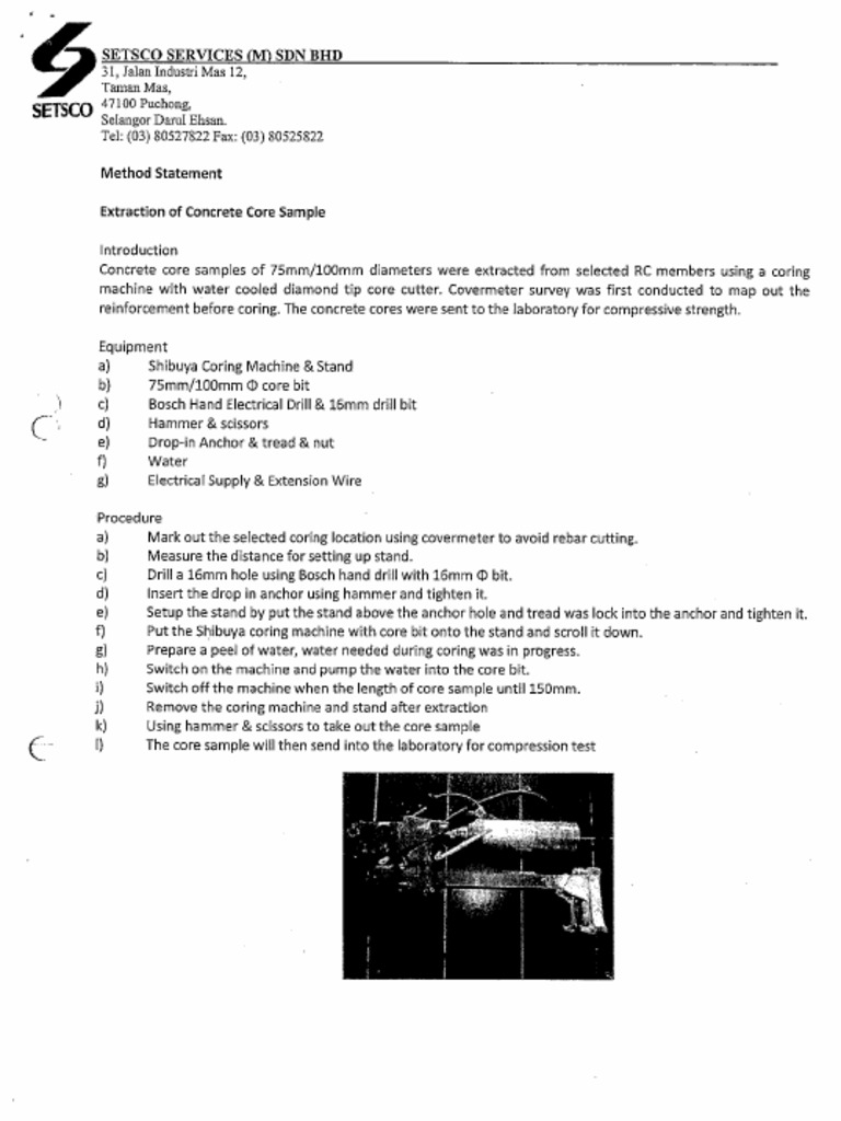 Method Statement Concrete Core Compressive Strength Test | PDF ...