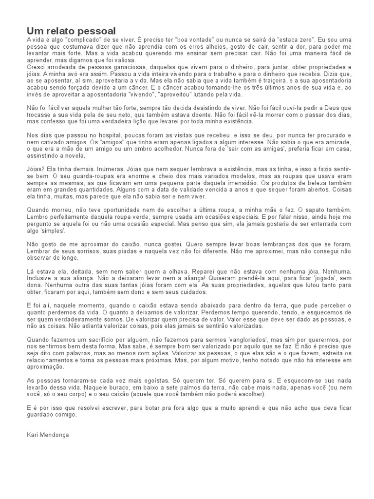 Textos Relato Pessoal | PDF | Tempo | Humano