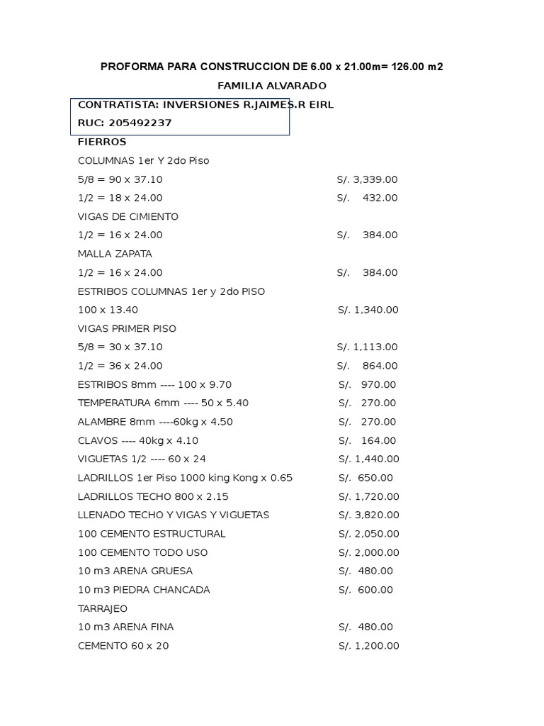 Proforma para Construccion de 6 | PDF