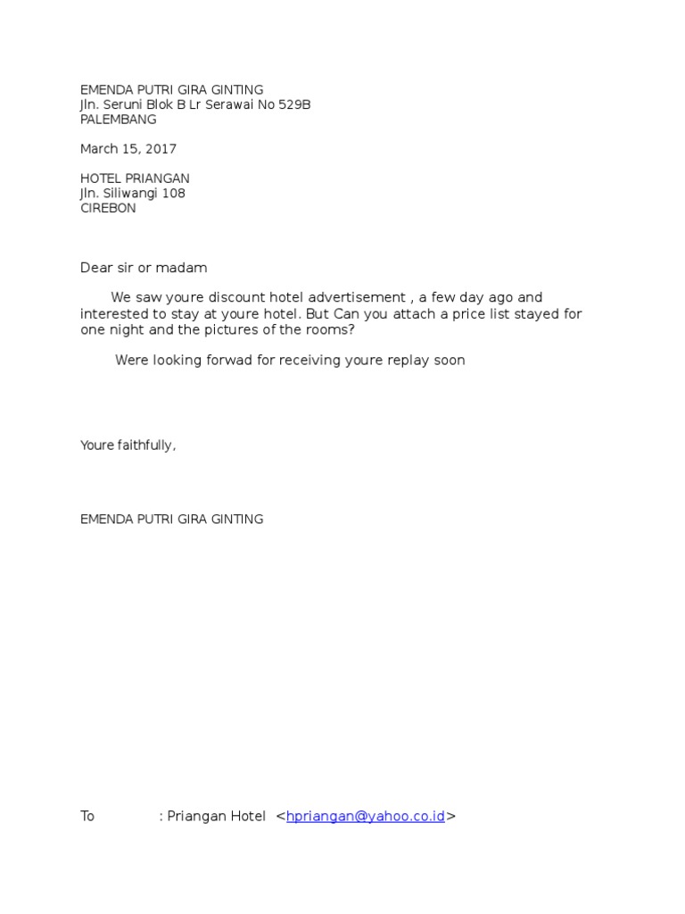 Inquiry for Hotel Room Prices and Photos | PDF