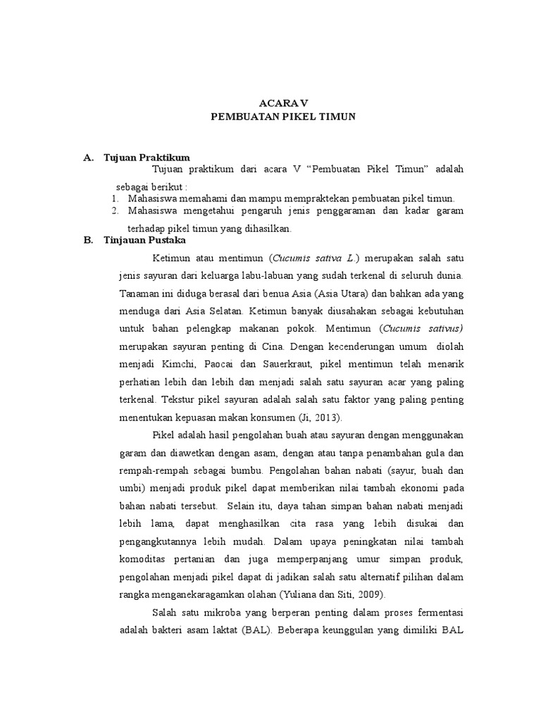 Pembuatan Pikel Timun dan Fermentasinya | PDF