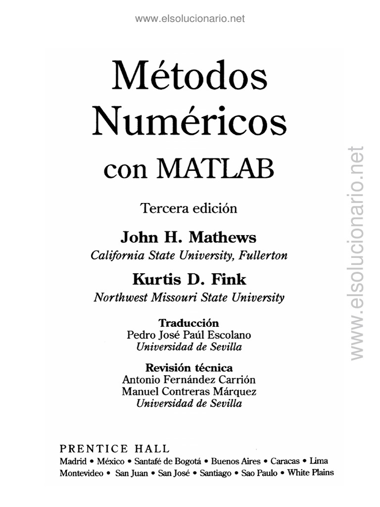 Métodos Numéricos Con MATLAB - John Mathews, Kurtis Fink - 3ed | PDF