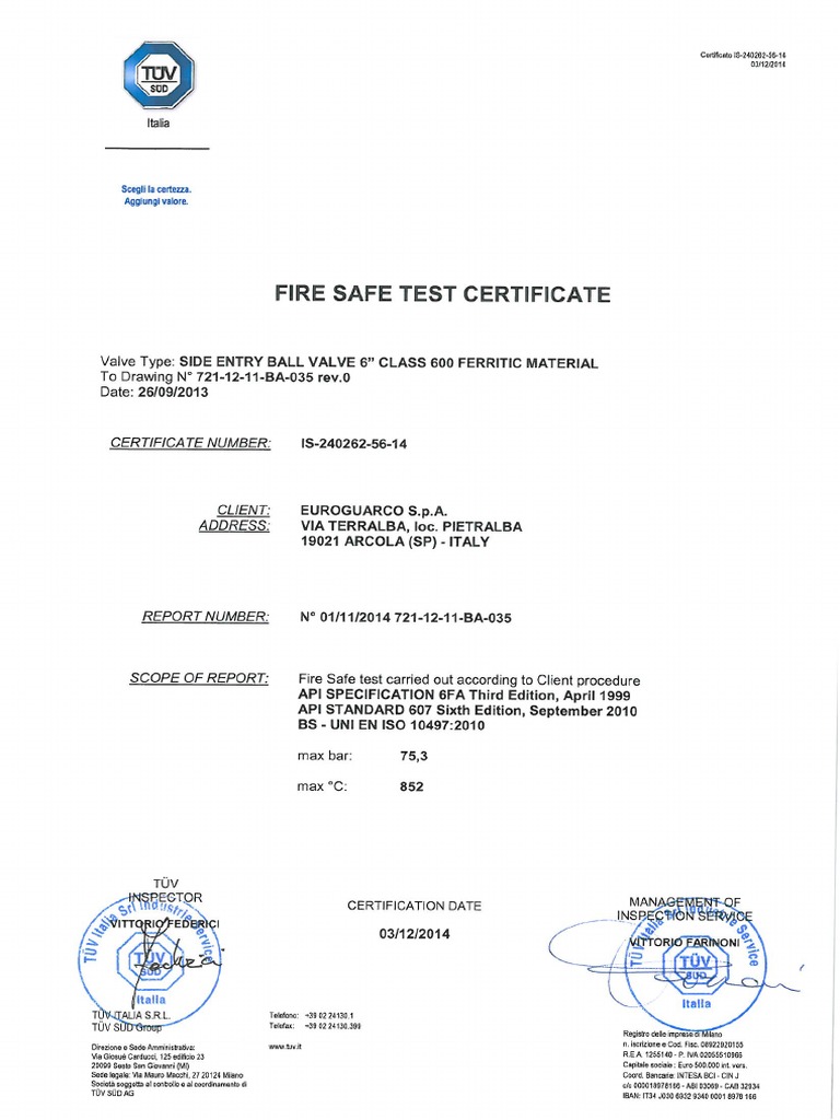 API 6FA Certificate No. Is-240262-56-14 | PDF