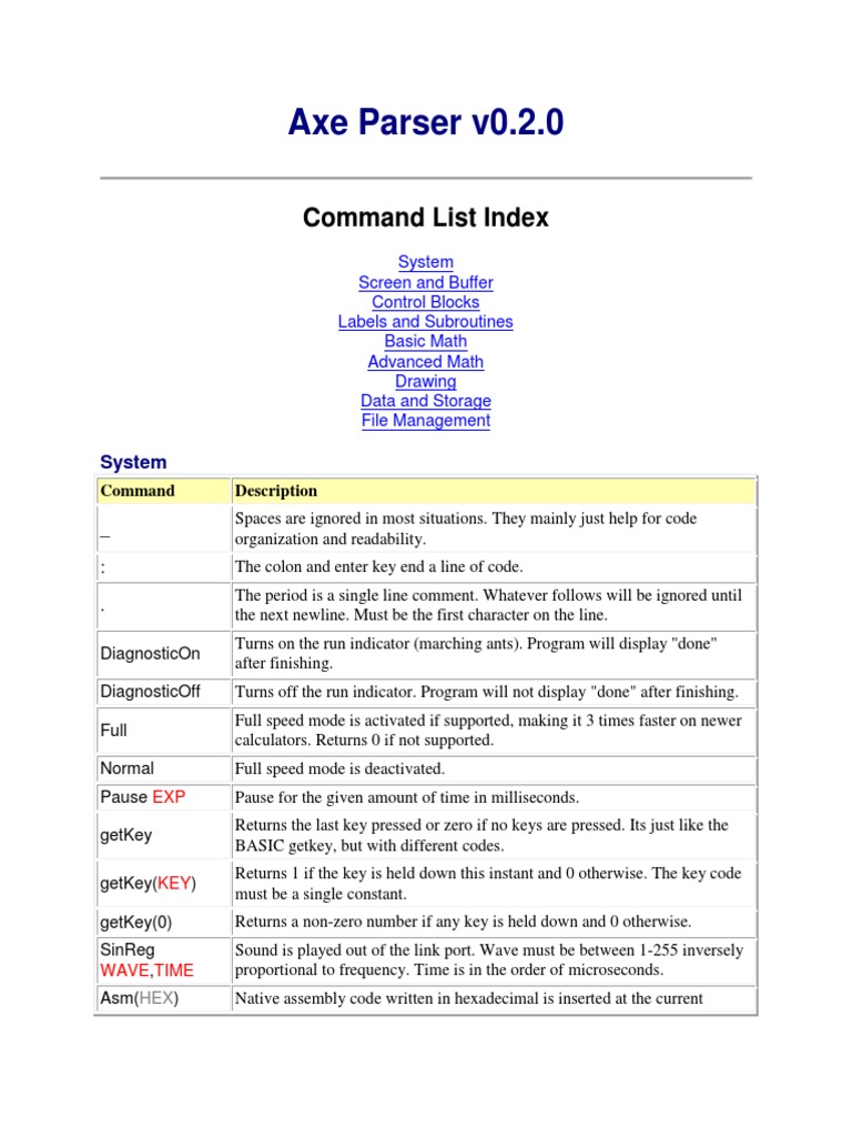 Commands Axe Parser PDF | PDF | Pointer (Computer Programming) | Exponential Function