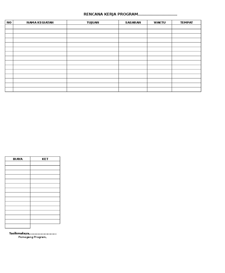 Format Rencana Kerja Program | PDF