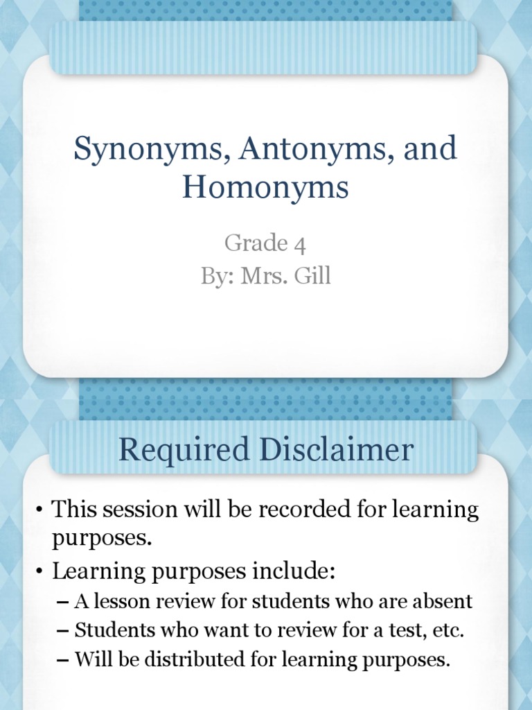 Synonyms, Antonyms, Homonyms Review Game | PDF