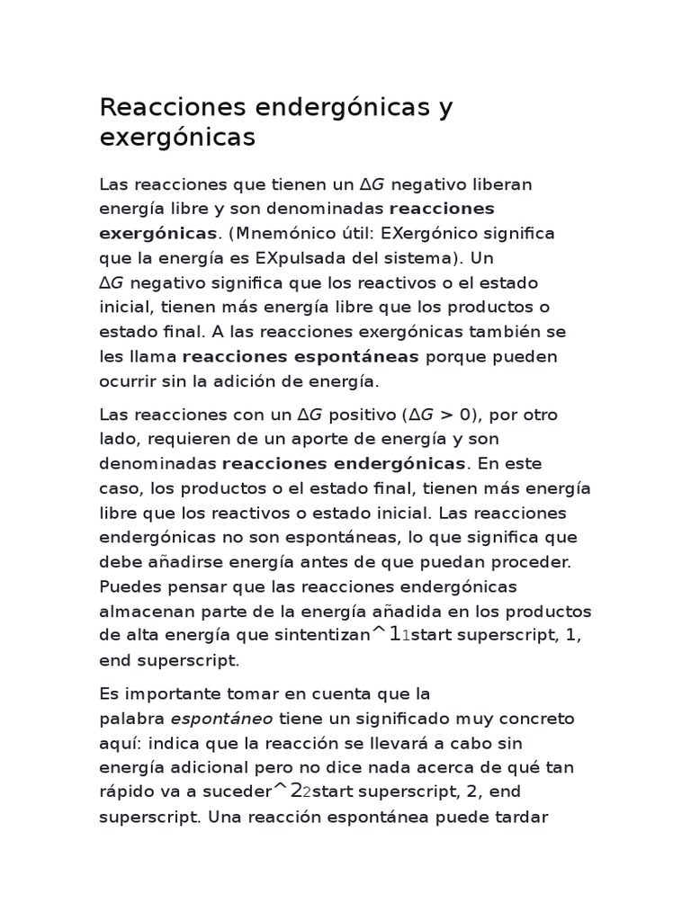 Reacciones Endergónicas y Exergónicas | PDF | Equilibrio químico ...