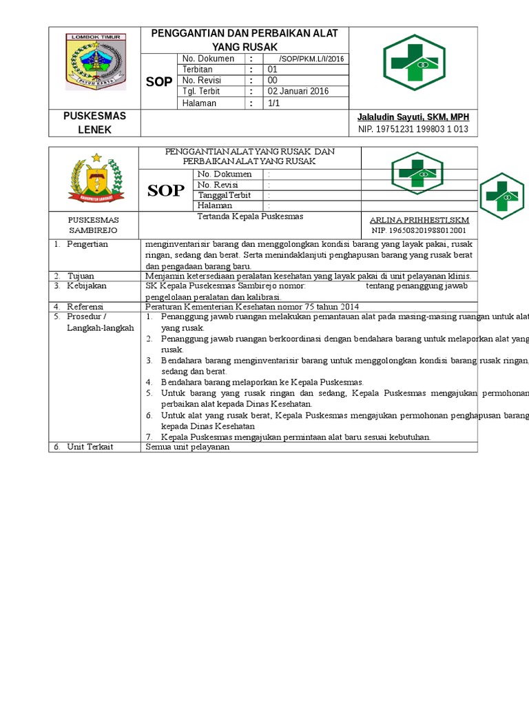 Sop Penggantian Dan Perbaikan Alat Yang Rusak | PDF | Sains & Matematika