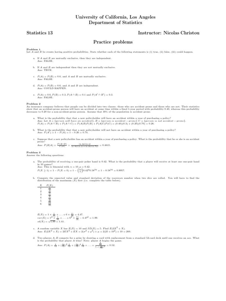 University of California, Los Angeles Department of Statistics ...