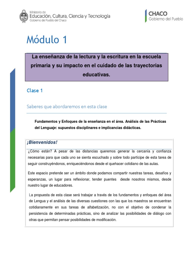 Modulo 1. Clase 1 | PDF | Lectura (proceso) | Escritura