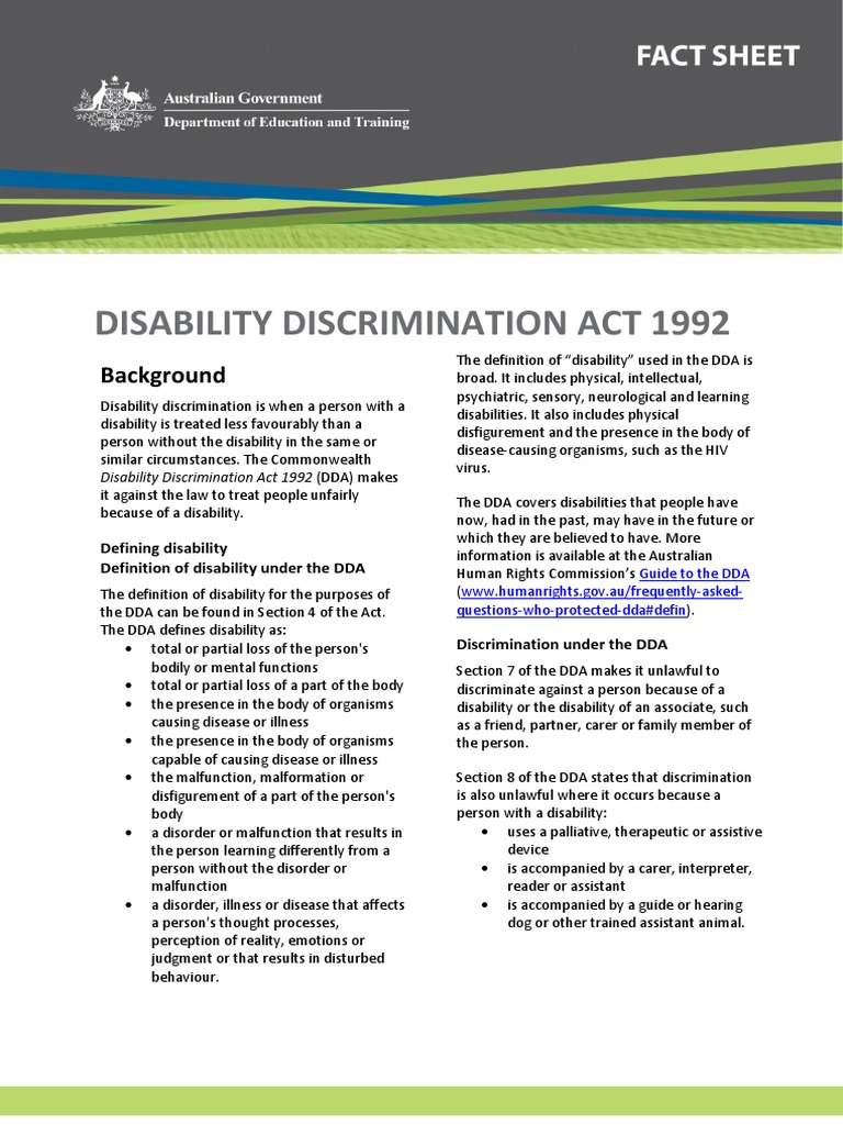 Dse Fact Sheet 1 Dda 0 | PDF | Disability | Discrimination