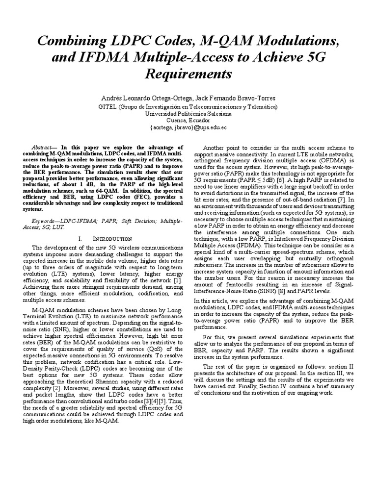 Combining LDPC Codes, M-QAM Modulations, and IFDMA Multiple-Access To Achieve 5G Requirements ...
