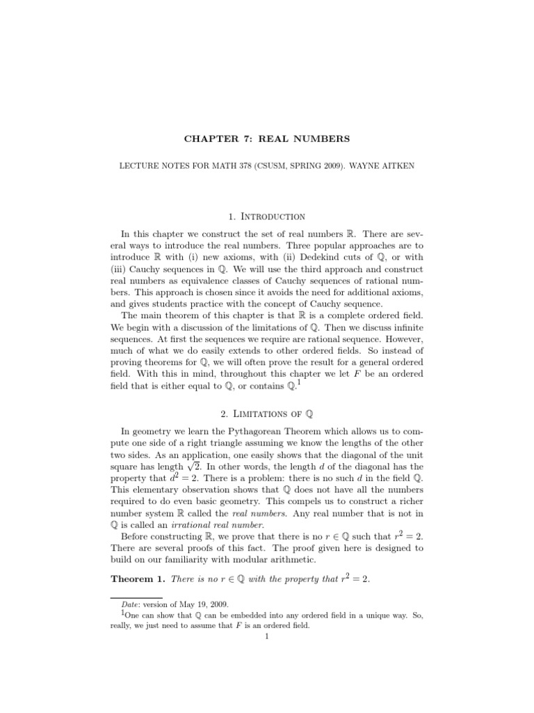 CH 7 Real Numbers | PDF | Real Number | Limit (Mathematics)